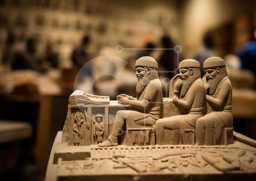 Ancient Sandstone Statue of Three Men stock photo | Creative Fabrica