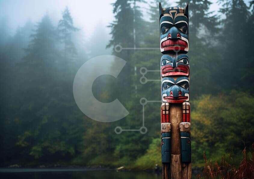 Exquisite Totem Pole in the Wilderness stock photo | Creative Fabrica