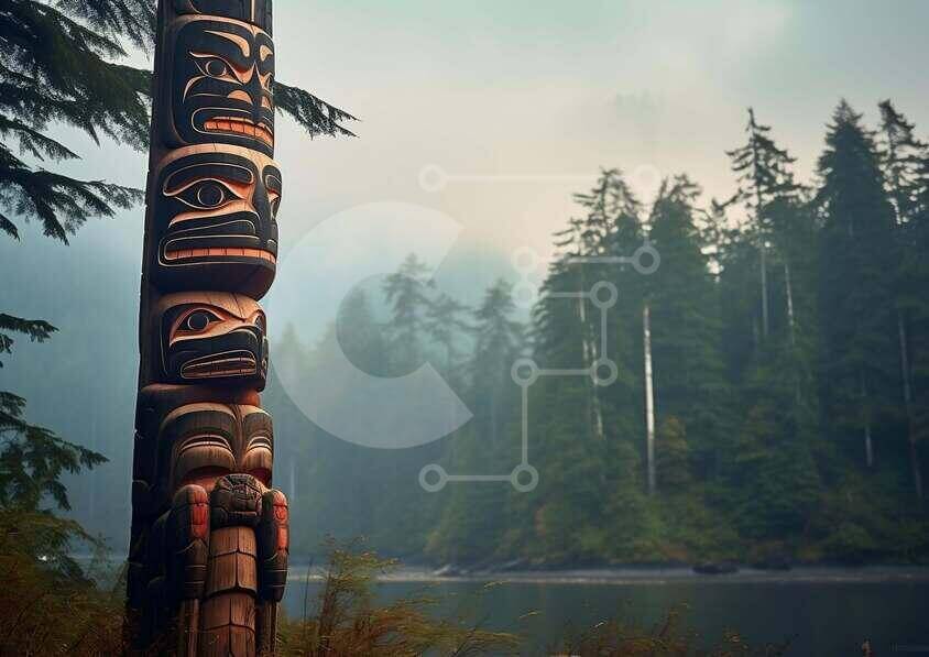 Wooden Totem Pole in Natural Setting stock photo | Creative Fabrica