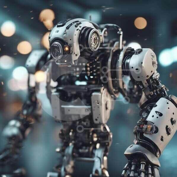 Futuristic Robot in Urban Street stock photo | Creative Fabrica