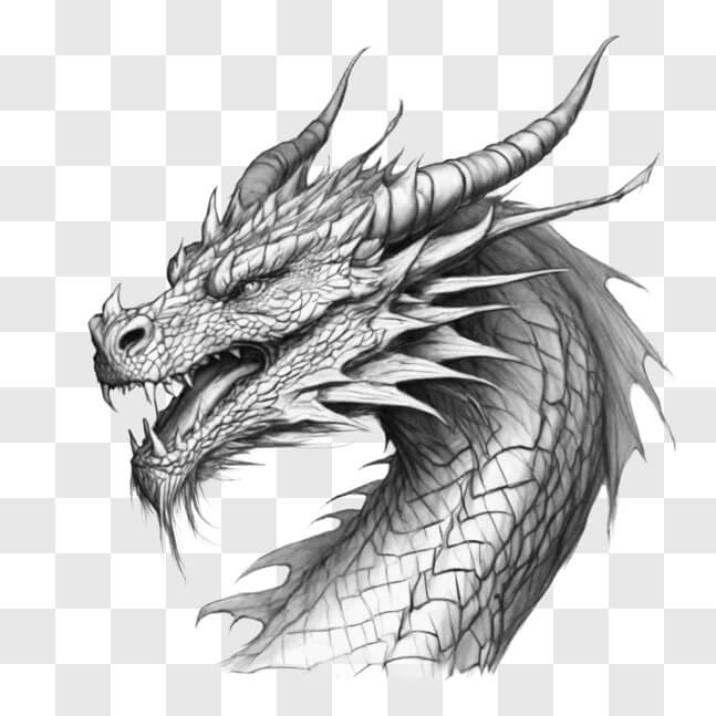 Download Hand-drawn Dragon's Head in Graphite Pencil Sketches Online ...