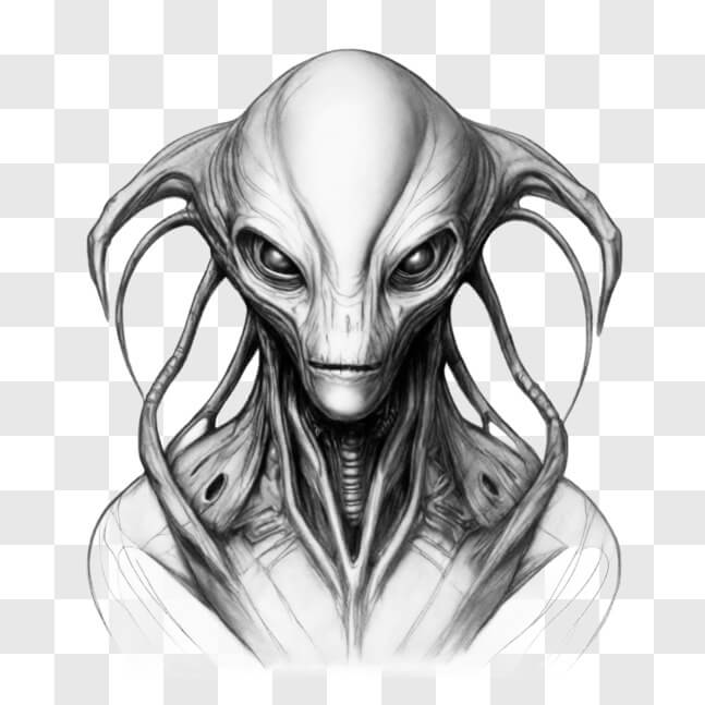 Descarga Dibujo de Cabeza de Alien en Blanco y Negro Bocetos En Línea ...