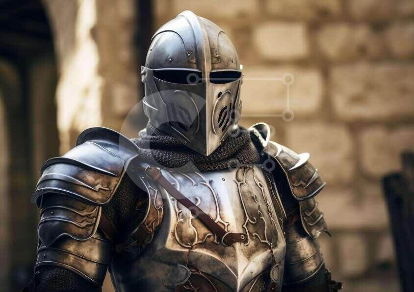 Man in Medieval Silver Armor with Swords stock photo | Creative Fabrica