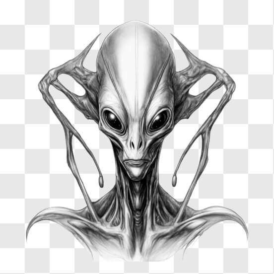 Download Black and White Drawing of Alien Head Sketches Online ...
