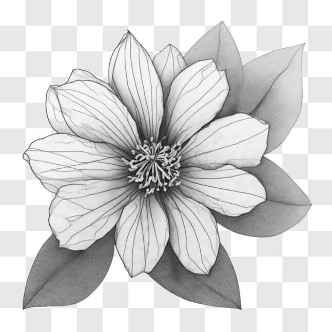 Download Black and White Drawing of Large Flower with Leaves Sketches ...