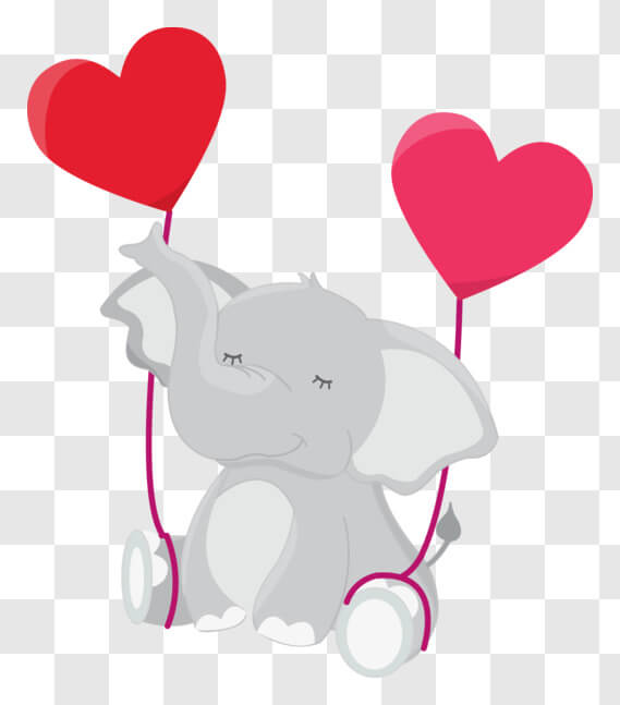 Download Cartoon Elephant Celebrating Valentine's Day with Heart-Shaped ...
