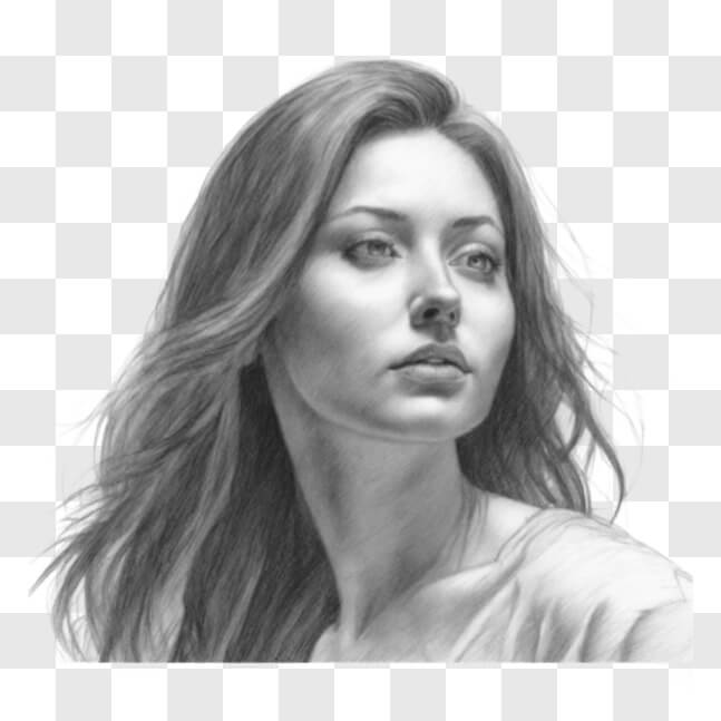Descarga Dibujo a Lápiz en Blanco y Negro de una Mujer con Cabello Largo Bocetos En Línea ...
