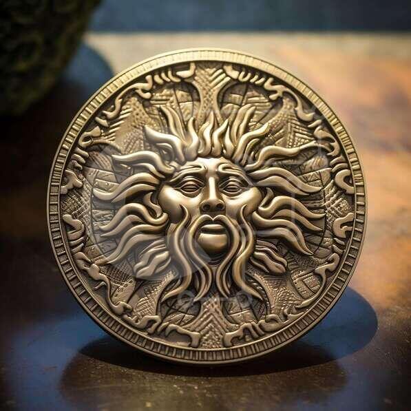 Bronze Sun Coin for Decoration stock photo | Creative Fabrica