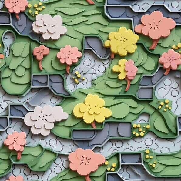 Download Colorful Paper Cutout Art Installation with Flowers and Trees ...