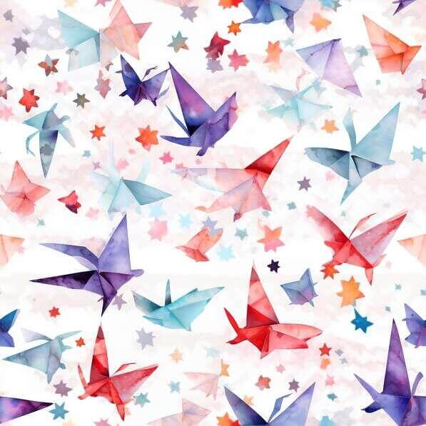 Download Colorful Origami Birds Seamless Pattern with Stars Background ...