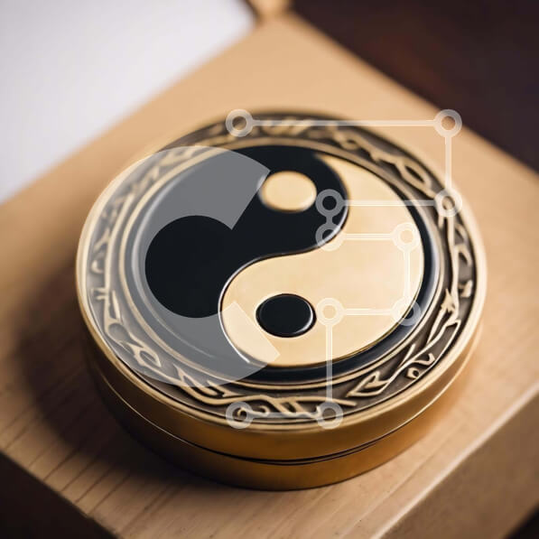 Download Yin-Yang Symbol Gold Coin on Wooden Box Stockphotos Online ...