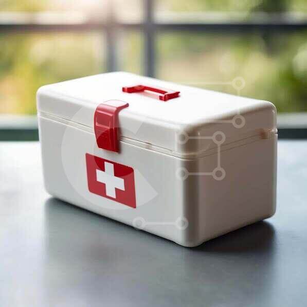 White First Aid Box on Table with Open Window stock photo | Creative ...