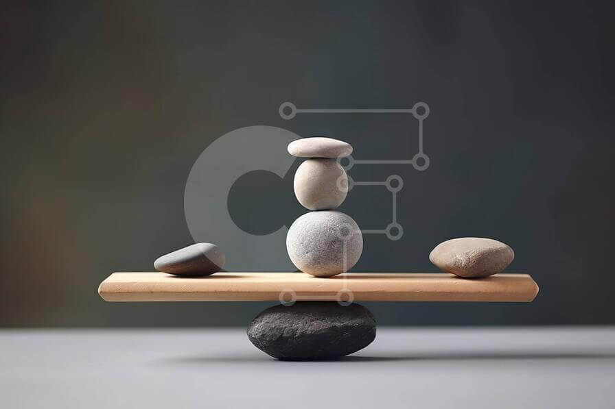 Symbolic Balance Scale with Three Stones stock photo | Creative Fabrica
