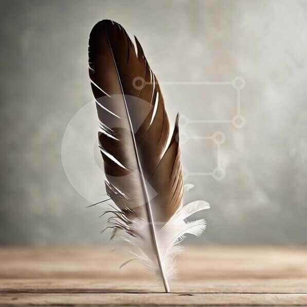 Vintage Brown Feather Quill on Wooden Table stock photo | Creative Fabrica