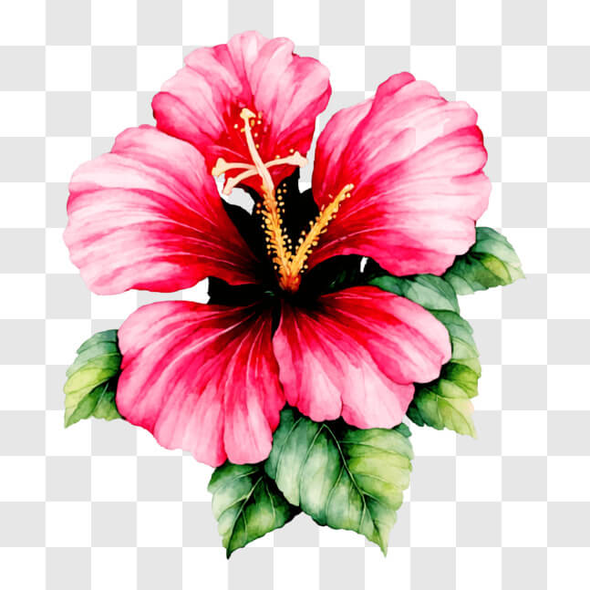 Download Pink Hibiscus Flower Watercolor Painting on Black Paper PNGs ...