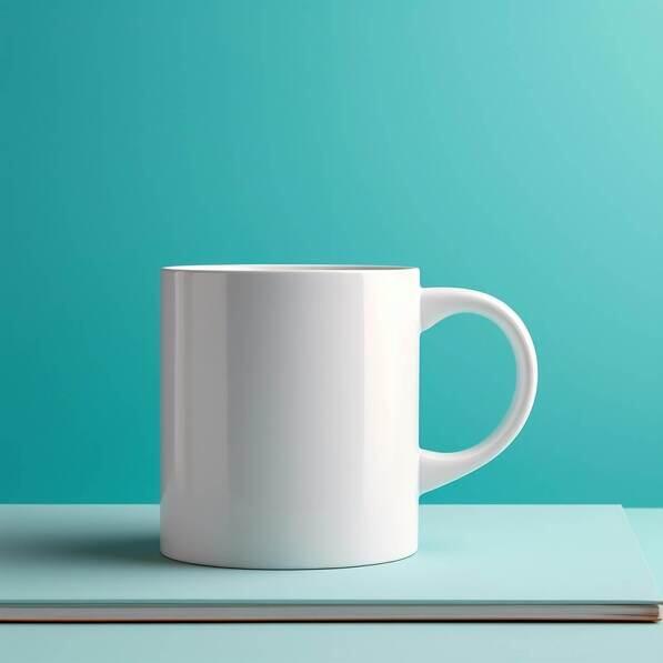 Download White Coffee Mug on Open Book with Turquoise Background ...