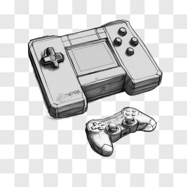 Download Black and White Vintage Game Console and Controllers Drawing ...