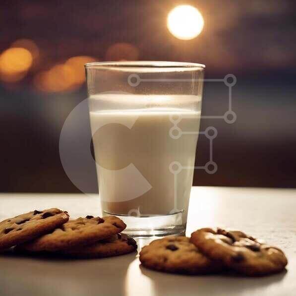 Warm and Cozy Scene with Milk, Cookies, and Fruit stock photo ...