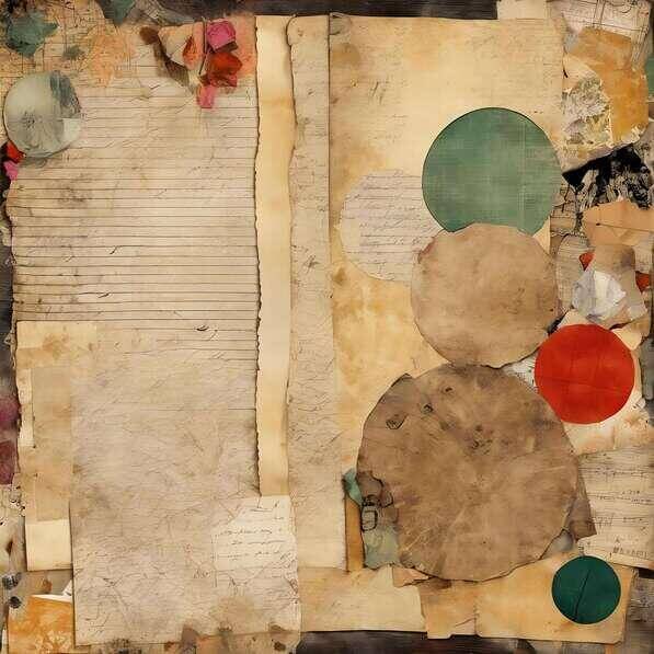 Download Mixed Media Collage of Old Papers and Colorful Circles ...