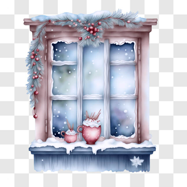 Download Winter Window Sill with Hot Cocoa and Snowflakes PNGs Online ...