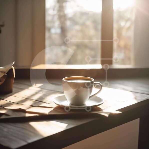 Enjoy Your Morning Coffee by the Window stock photo | Creative Fabrica