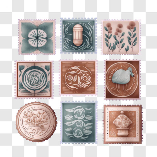 Download Vintage Postage Stamps with Birds, Flowers, and Butterflies Designs PNGs Online ...