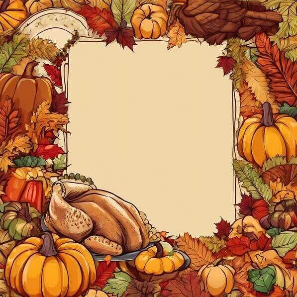 Download Thanksgiving Fall-Themed Frame with Turkey and Pumpkins ...