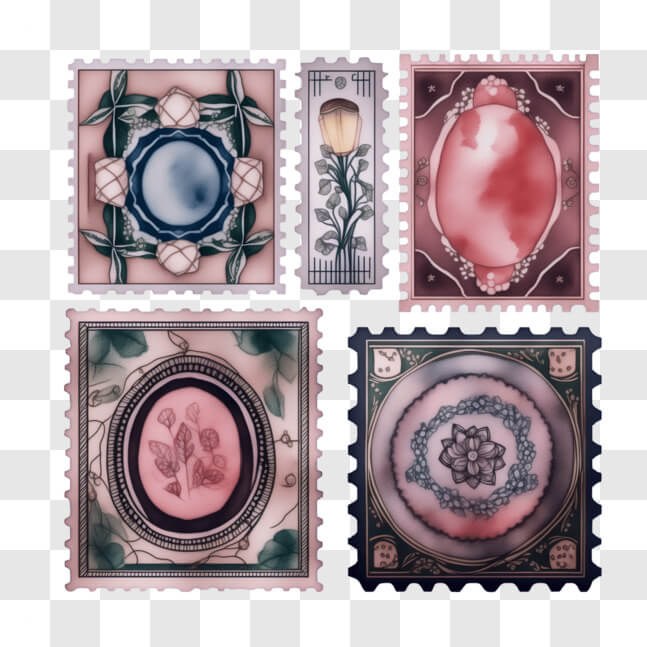 Download Four Pink Postage Stamps with Different Patterns and Designs ...