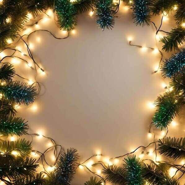 Download Circular Christmas Frame with Lights and Pine Branches ...