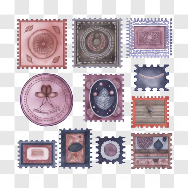 Download Assorted Postage Stamps Displayed on Black Background PNG ...