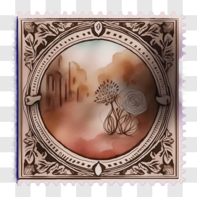 Download Postage Stamp with Floral Design PNGs Online - Creative Fabrica