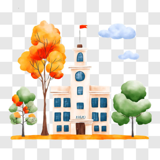 Download Autumn School Building with Surrounding Trees PNGs Online ...