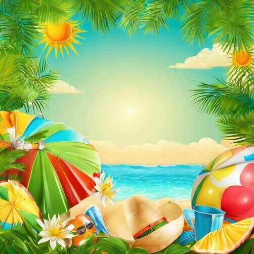 Download Tropical Summer Background with Beach Umbrellas and Palm Trees ...