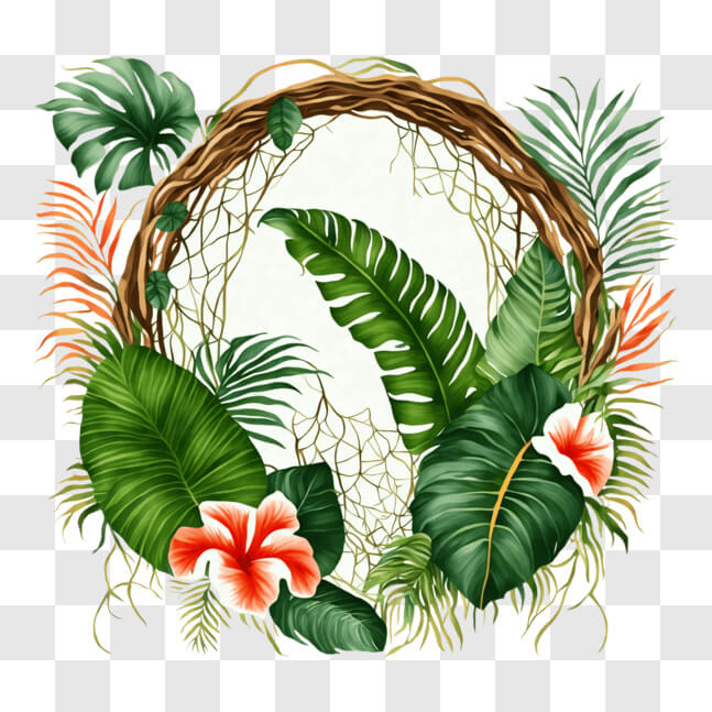 Download Tropical Plant Heart Frame with Flowers and Leaves PNGs Online ...