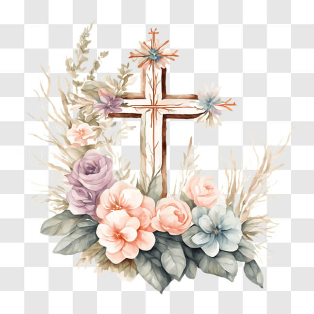Descarga Cruz de Pascua con Flores y Vegetación PNGs En Línea - Creative Fabrica