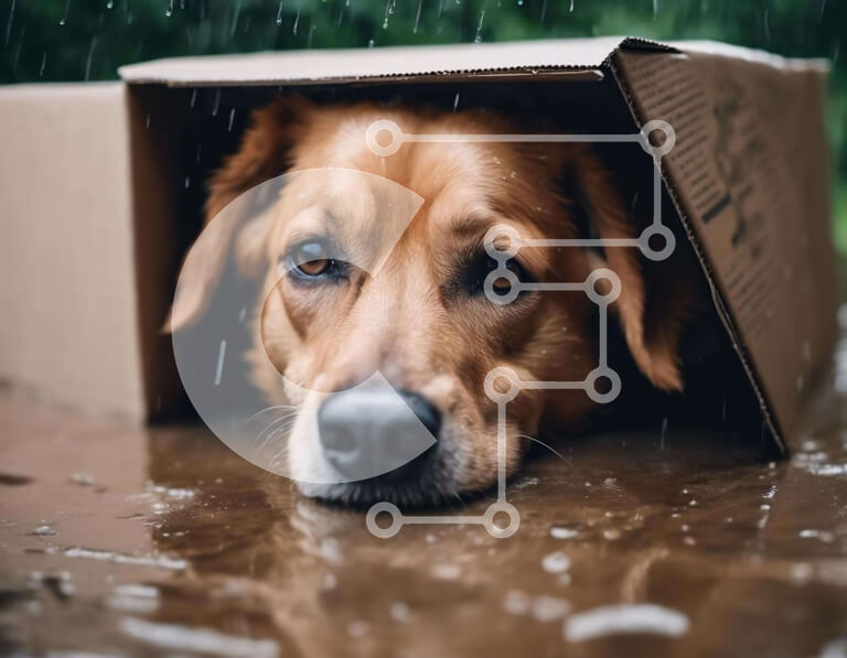 Download Brown Dog Sitting Inside Open Cardboard Box in Puddle ...