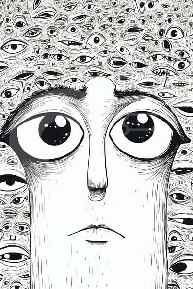 Intriguing Black and White Drawing of Multiple Eyeballs stock photo ...