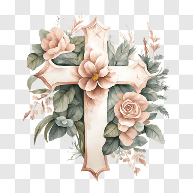 Download Religious Cross with Pink Flowers and Green Leaves PNGs Online ...
