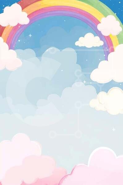 Colorful Cartoon Background with Clouds and Rainbows stock photo ...