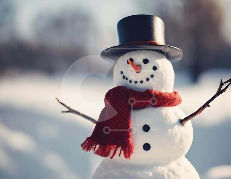Snowman in the Snow with Festive Winter Attire stock photo | Creative ...