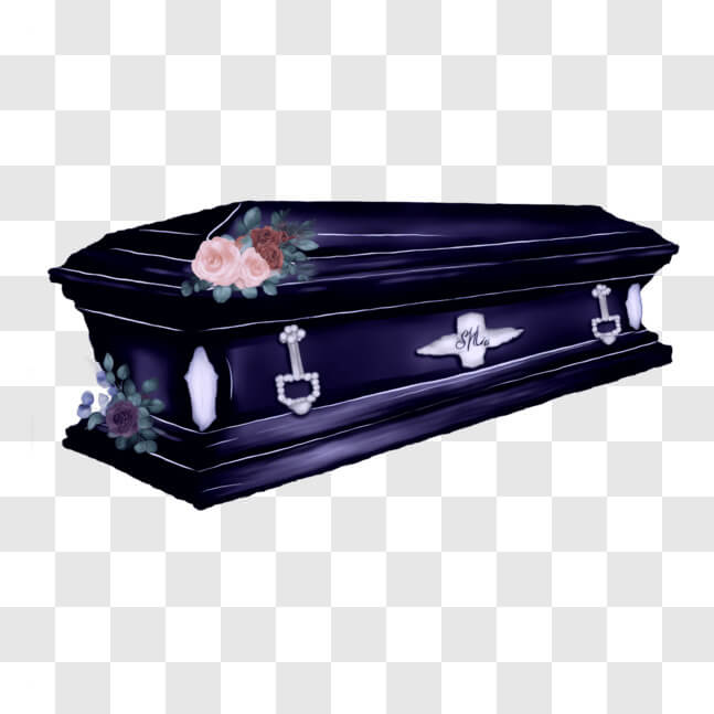 Download Dark-Blue Coffin with Floral Decorations PNGs Online ...