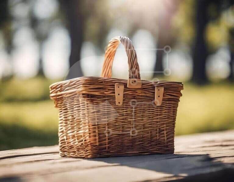 Empty Wicker Picnic Basket in Nature stock photo | Creative Fabrica