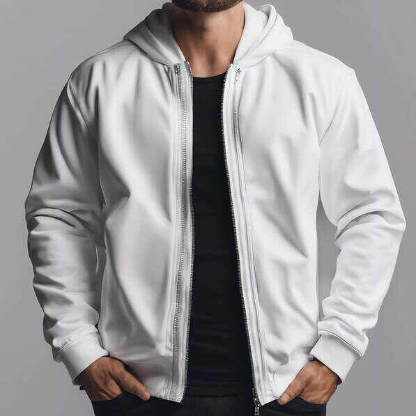 Download Stylish Man in White Zip-Up Hoodie and Black Pants Mockups ...