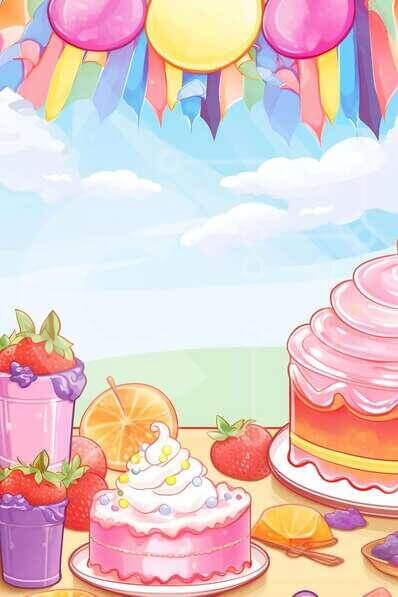 Vibrant Birthday Party Scene with Cakes and Balloons stock photo ...