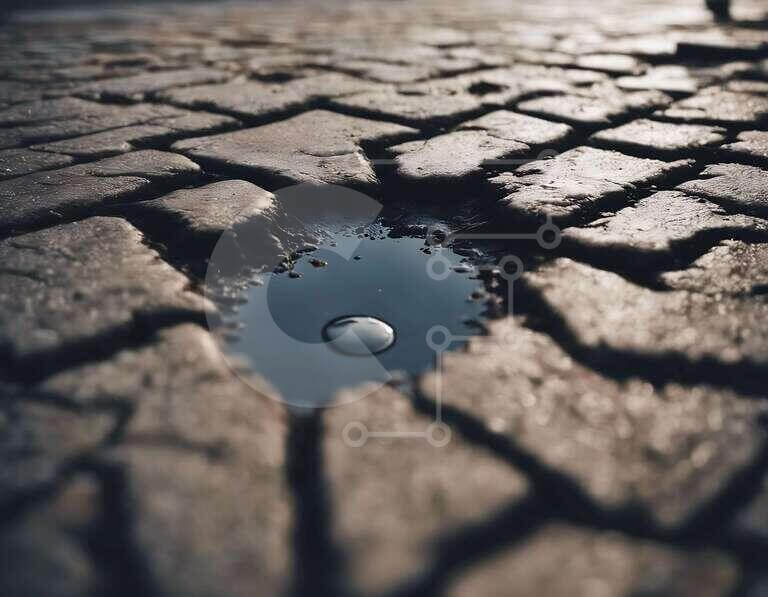 Broken Pothole in Road with Bird Flying Overhead stock photo | Creative ...