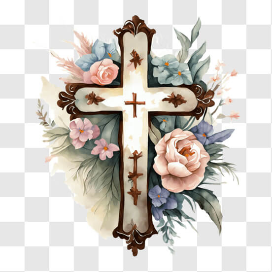 Download Easter Christian Cross with Flowers and Greenery PNG Online ...