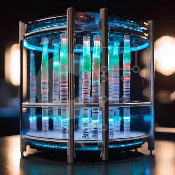 Circular Scientific Device with Tubes and LED Lights stock photo ...