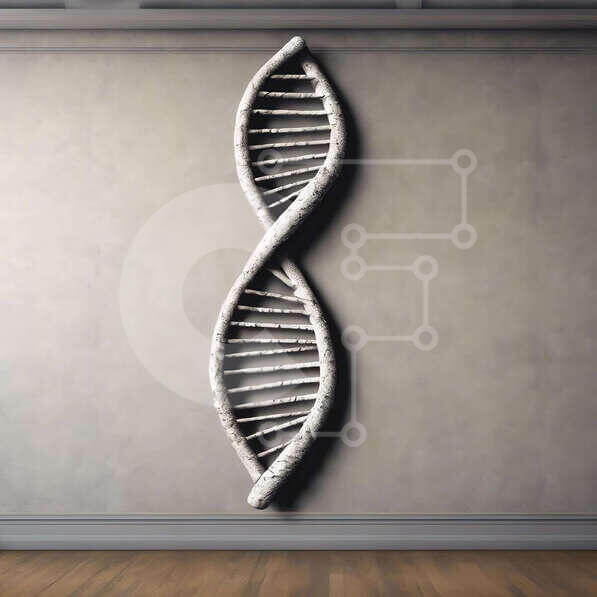 DNA Strand in Empty Room with Wooden Chair stock photo | Creative Fabrica