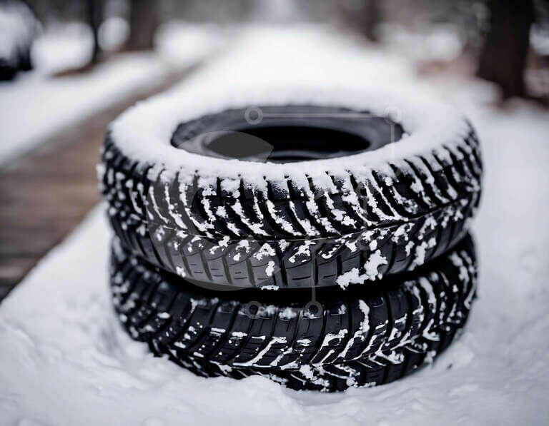 Winter Tires Covered in Snow stock photo | Creative Fabrica