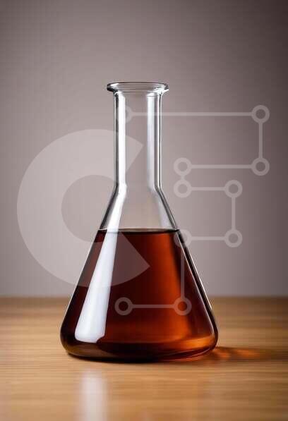 Dark Brown Liquid Flask on Unfinished Wooden Table stock photo ...